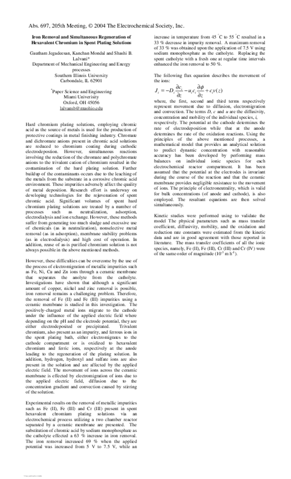 (PDF) Iron Removal and Simultaneous Regeneration of Hexavalent Chromium ...