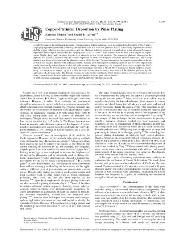(PDF) Copper-Platinum Deposition by Pulse Plating