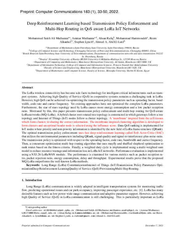 Pdf Deep Reinforcement Learning Based Transmission Policy Enforcement And Multi Hop Routing In