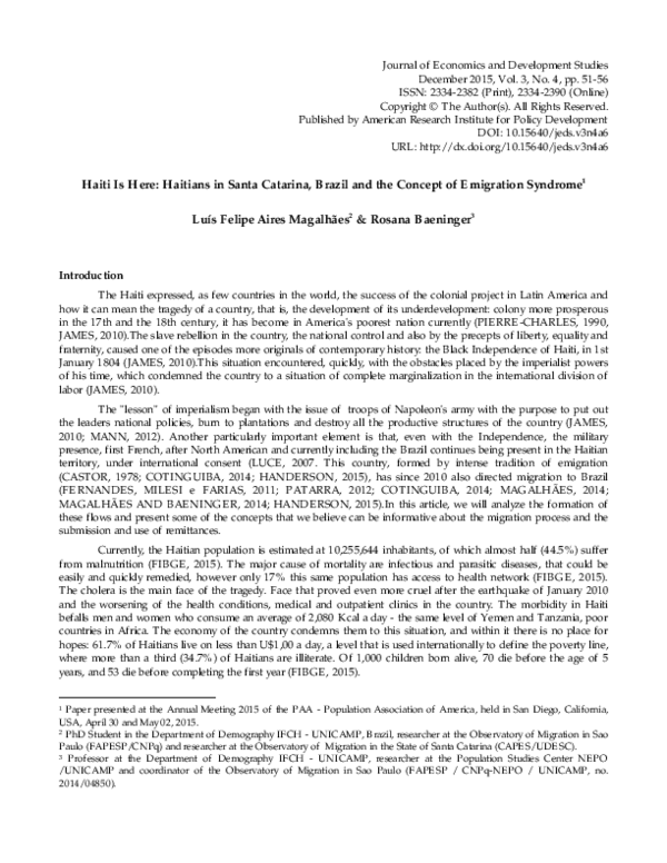 (PDF) Haiti Is Here: Haitians in Santa Catarina, Brazil and the Concept ...