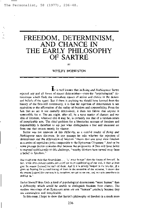 (PDF) Freedom, Determinism, and Chance in the Early Philosophy of Sartre