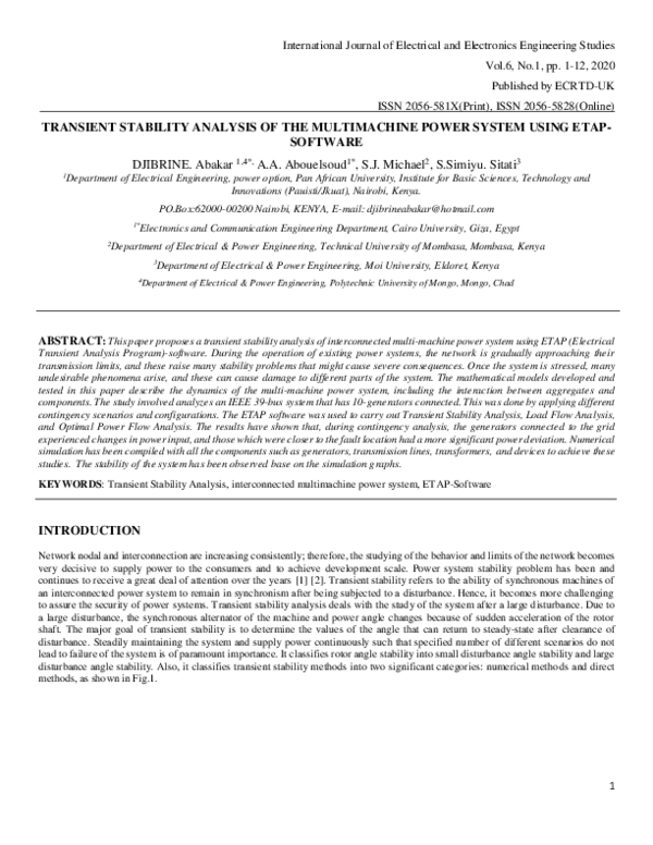 (PDF) Transient Stability Analysis of the Multimachine Power System Using Etap- Software ...