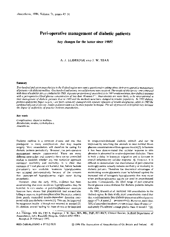 (PDF) Peri-operative management of diabetic patients