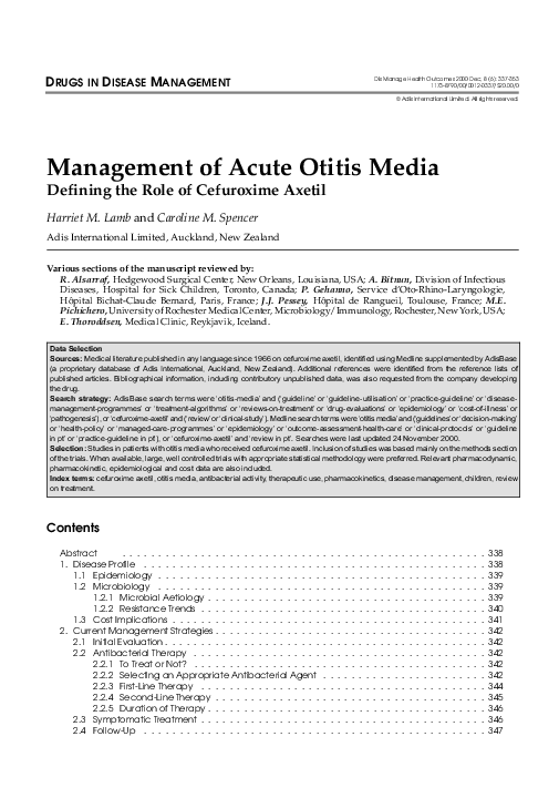 (PDF) Management of acute otitis media