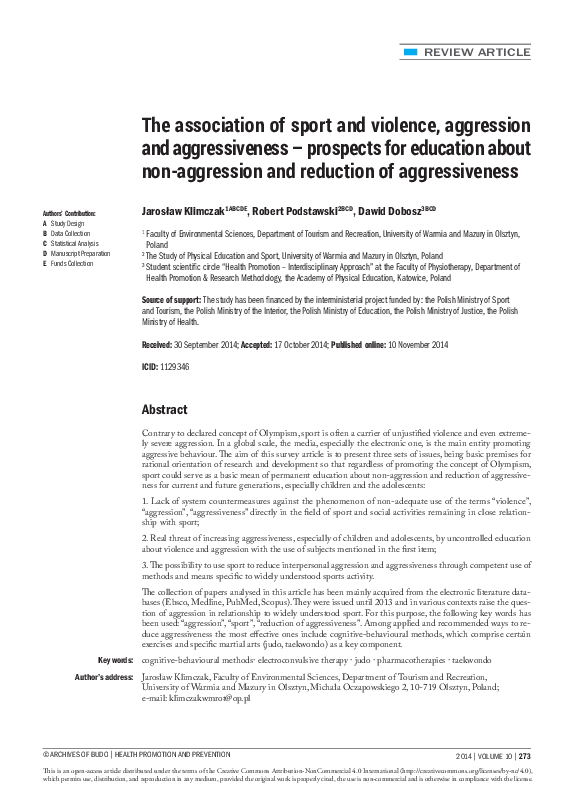 (PDF) The association of sport and violence, aggression and ...