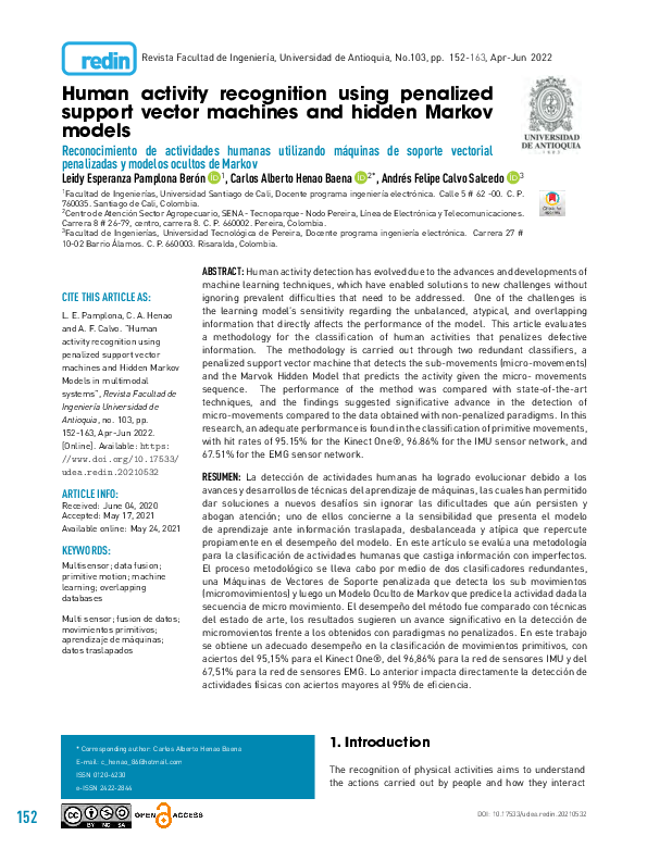 (PDF) Human activity recognition using penalized support vector machines and hidden Markov models