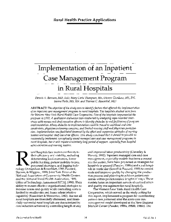 (PDF) Implementation of an inpatient case management program in rural ...