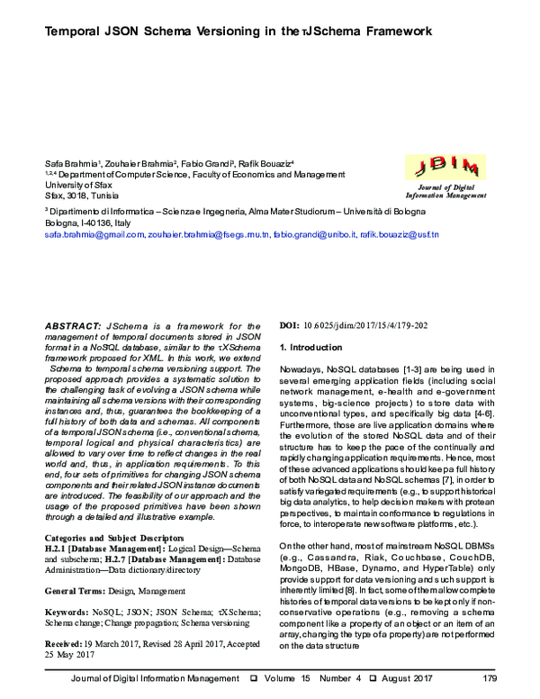 (PDF) Temporal JSON Schema Versioning in the JSchema Framework