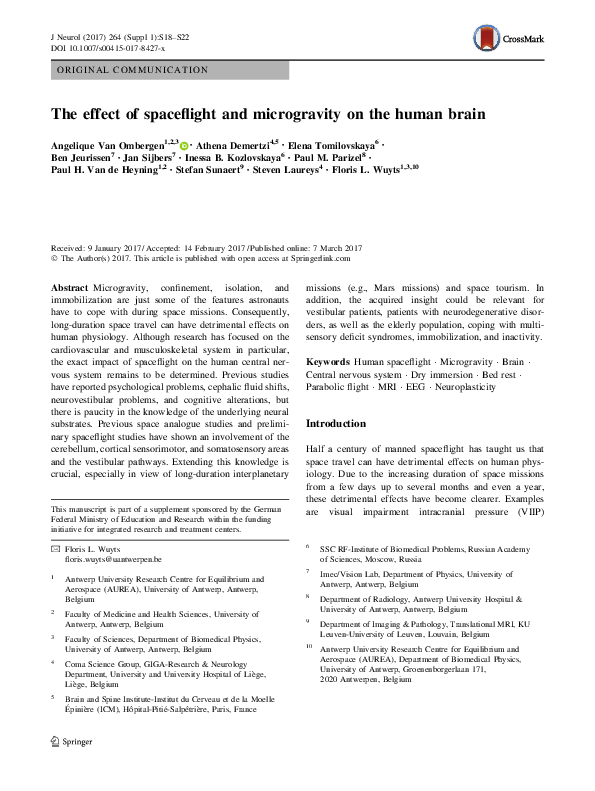 (PDF) The effect of spaceflight and microgravity on the human brain