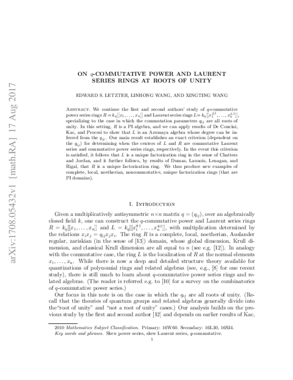 (PDF) On q-commutative power and Laurent series rings at roots of unity