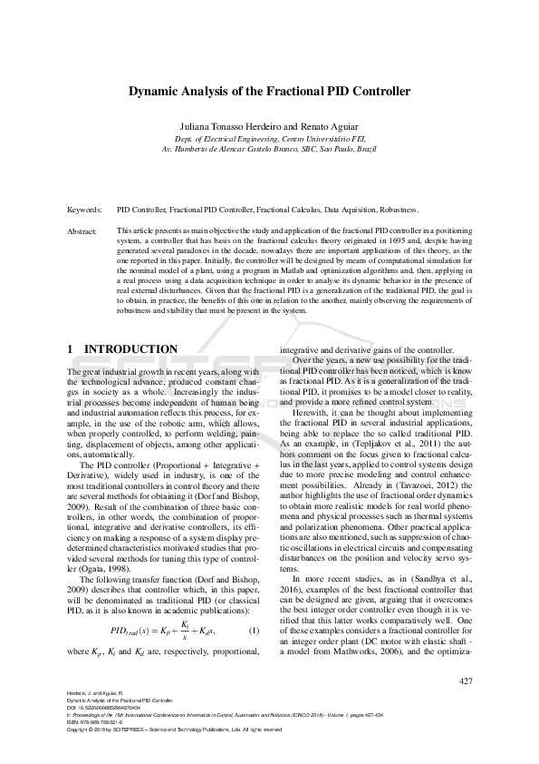 Pdf Dynamic Analysis Of The Fractional Pid Controller