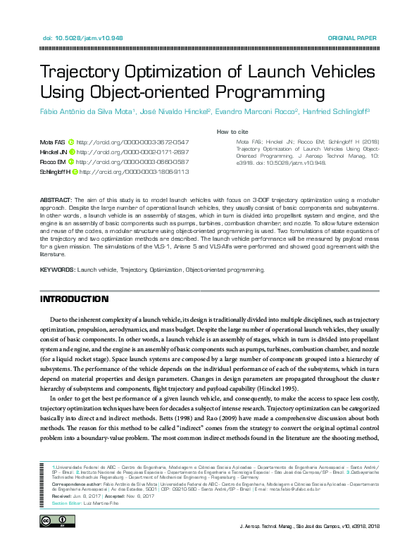 (PDF) Trajectory Optimization of Launch Vehicles Using Object-oriented Programming