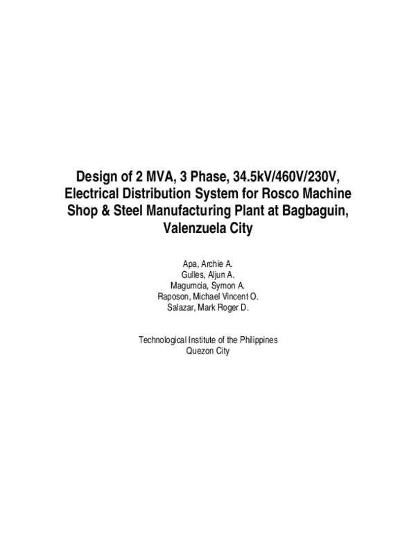 (PDF) Design of 2 MVA, 3 Phase, 34.5kV/460V/230V, Electrical ...