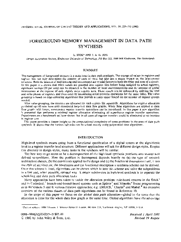 (PDF) Foreground memory management in data path synthesis
