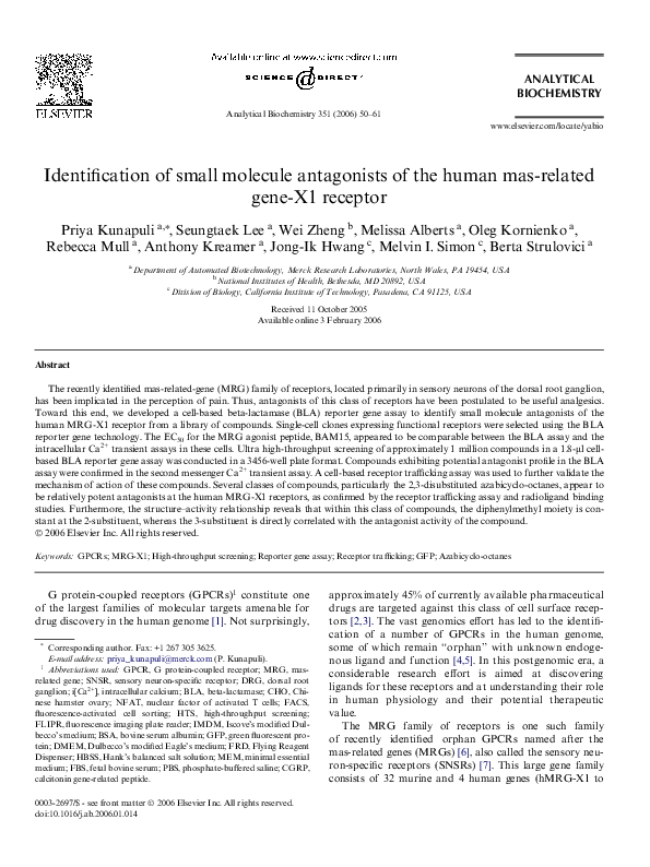 (PDF) Identification of small molecule antagonists of the human mas ...
