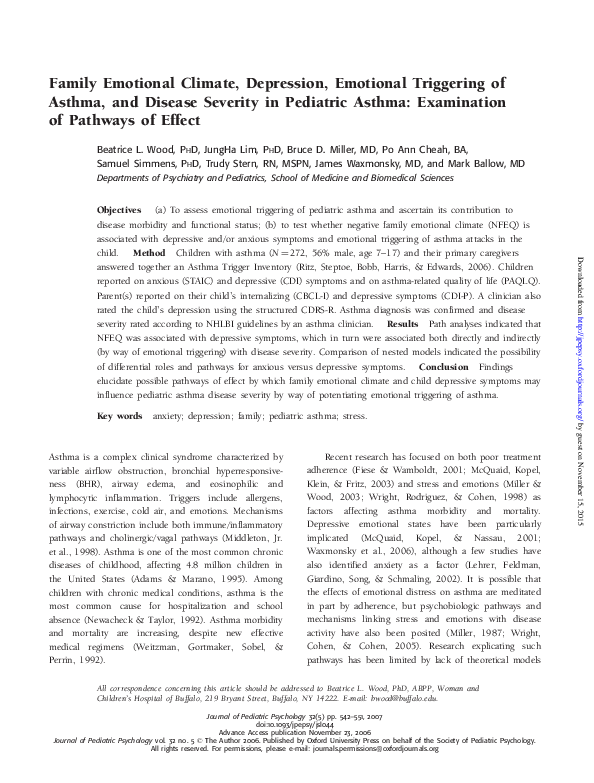 (PDF) Family Emotional Climate, Depression, Emotional Triggering of ...