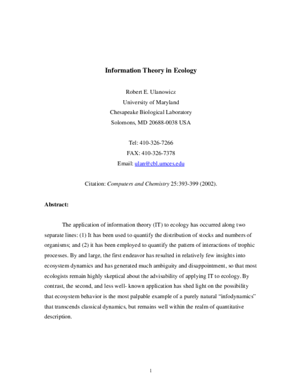 (PDF) Information theory in ecology
