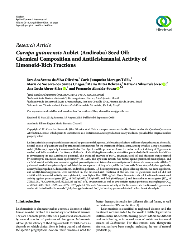 (PDF) Carapa guianensis Aublet (Andiroba) Seed Oil: Chemical ...