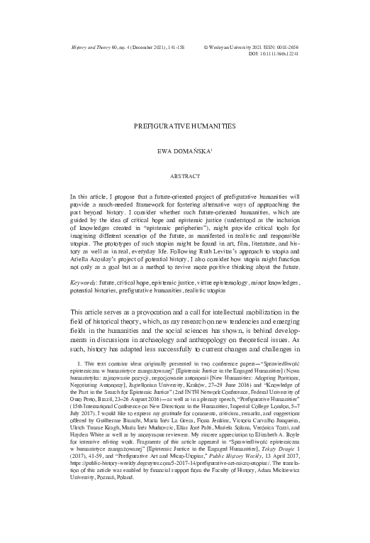 (PDF) „Prefigurative Humanities”, History and Theory, vol. 60, no. 4, December 2021: 141-158 ...