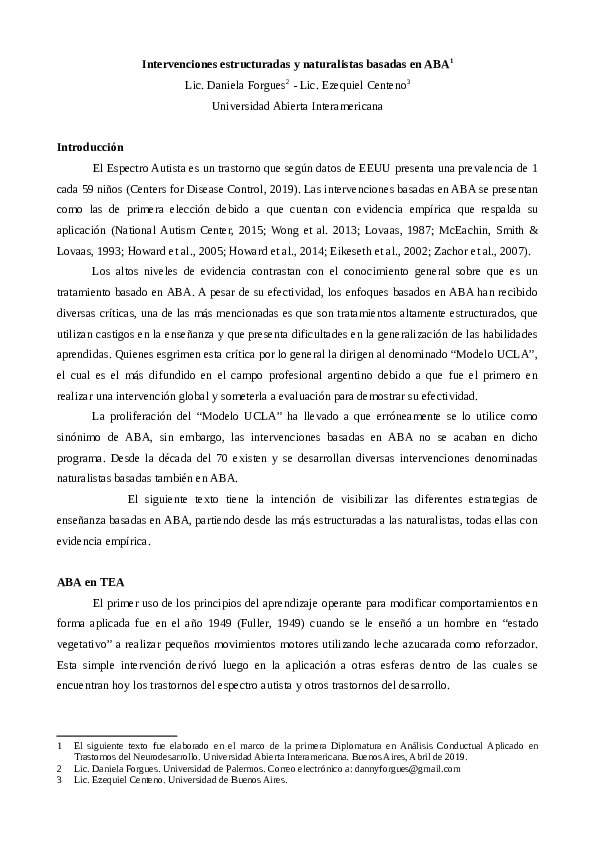 (PDF) Intervenciones estructuradas y naturalistas basadas en ABA