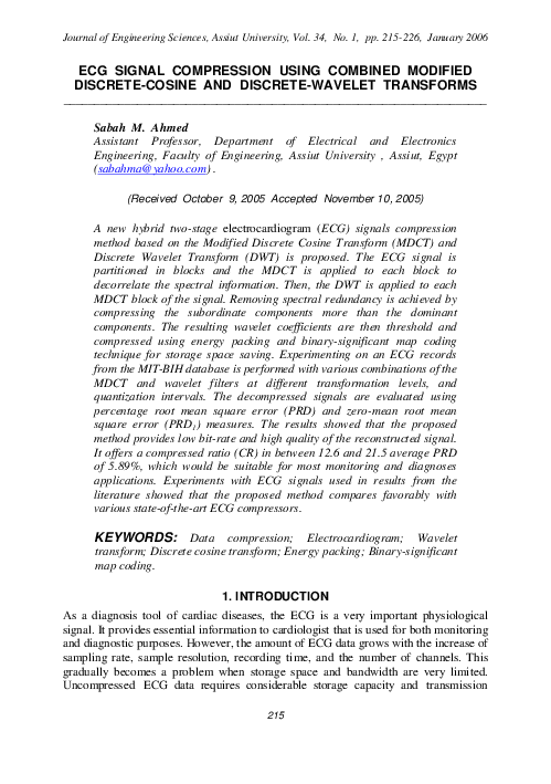 Pdf Ecg Signal Compression Using Combined Modified Discrete Cosine And Discrete Wavelet Transforms