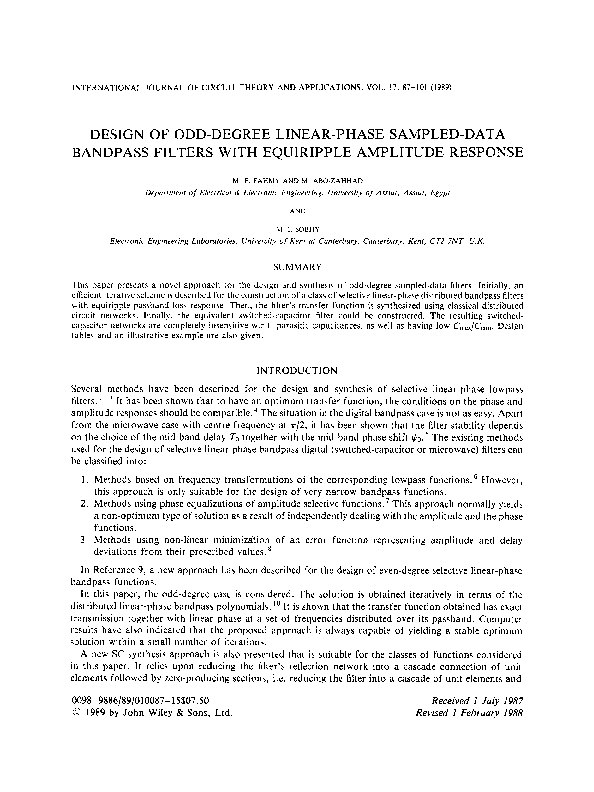 (PDF) Design of odd-degree linear-phase sampled-data bandpass filters with equiripple amplitude ...