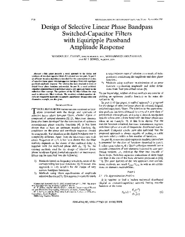 (PDF) Design of selective linear phase bandpass switched-capacitor filters with equiripple ...