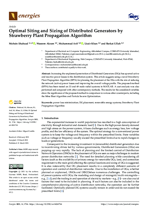Pdf Optimal Siting And Sizing Of Distributed Generators By Strawberry