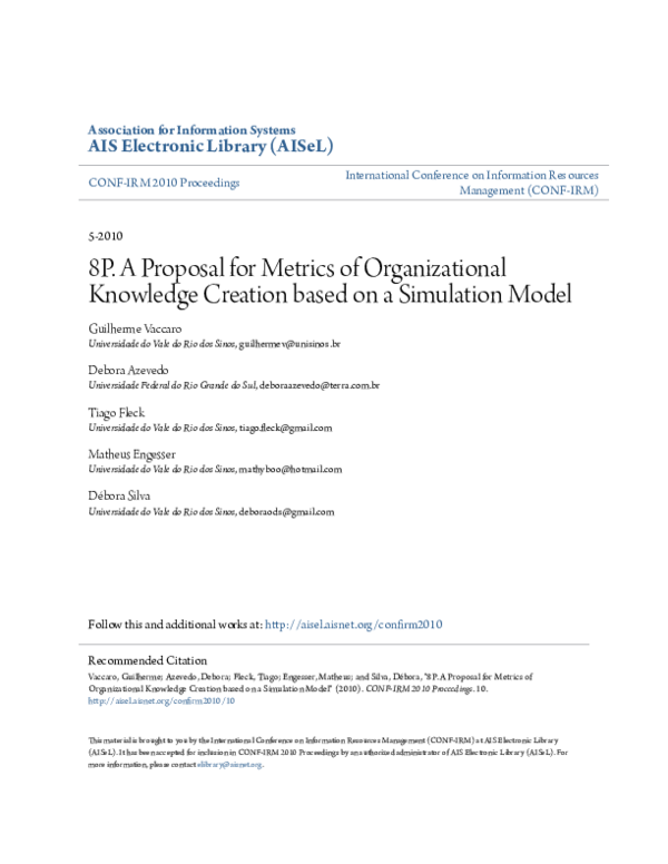 (PDF) 8P. A Proposal for Metrics of Organizational Knowledge Creation ...