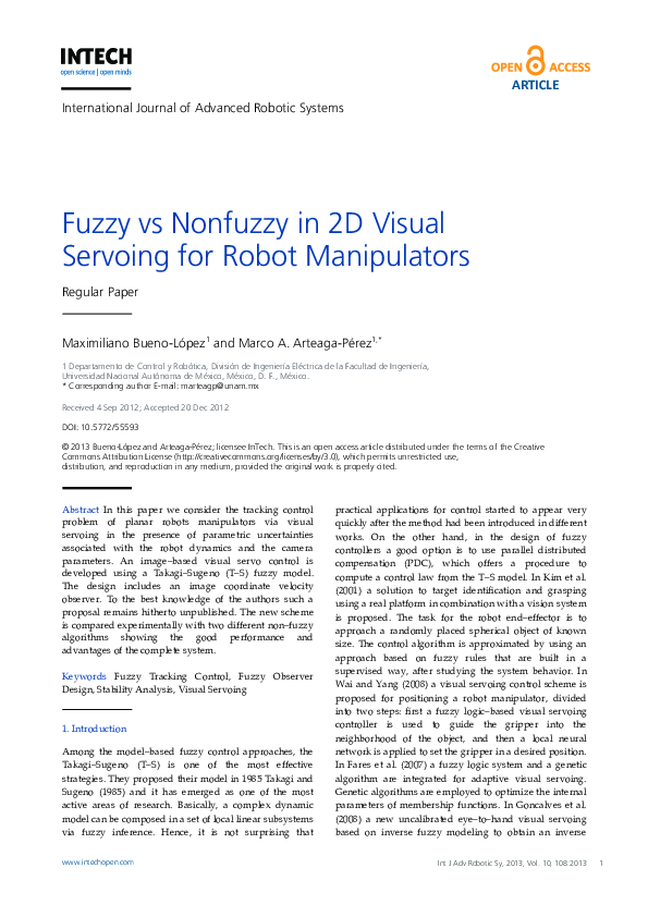 (PDF) Fuzzy vs Nonfuzzy in 2D Visual Servoing for Robot Manipulators