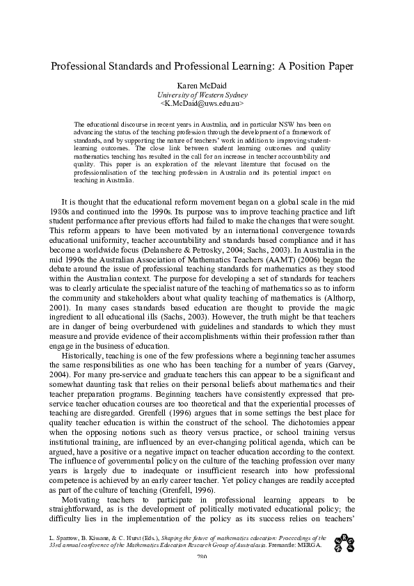 (PDF) Professional Standards and Professional Learning: A Position Paper