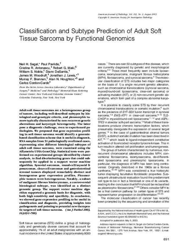 (PDF) Classification and Subtype Prediction of Adult Soft Tissue ...