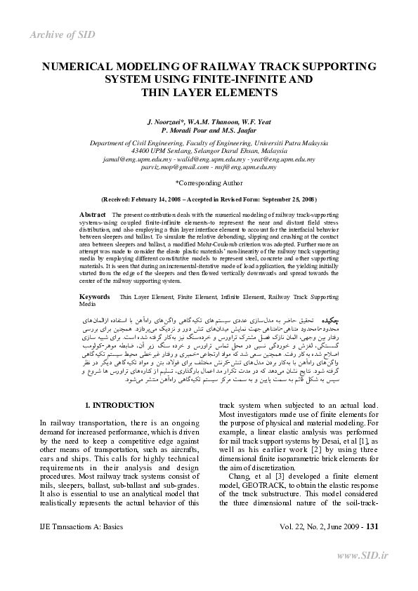 Pdf Numerical Modeling Of Railway Track Supporting System Using