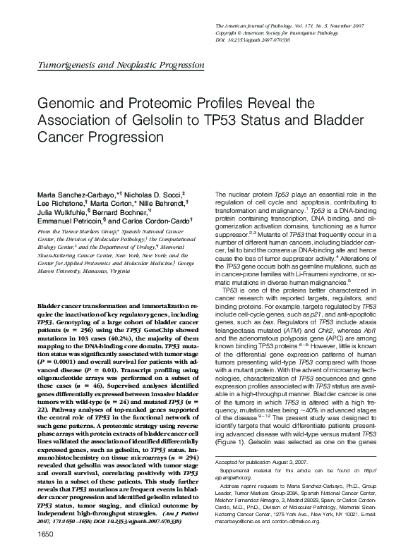 (PDF) Genomic and Proteomic Profiles Reveal the Association of Gelsolin ...