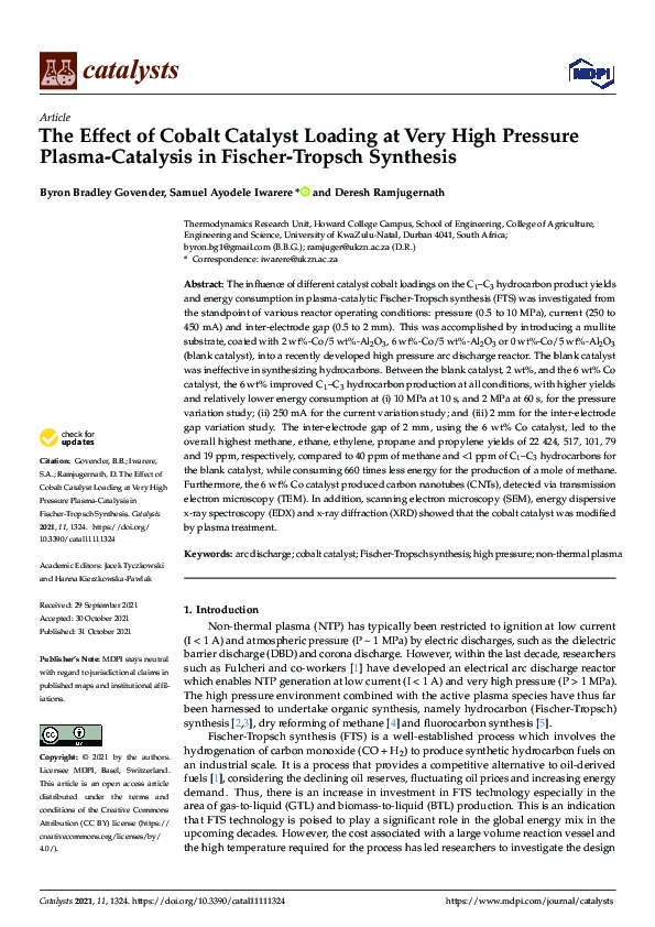 (PDF) The Effect of Cobalt Catalyst Loading at Very High Pressure ...