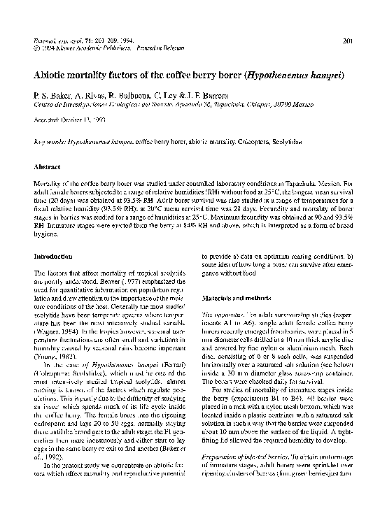 (PDF) Abiotic mortality factors of the coffee berry borer (Hypothenemus ...