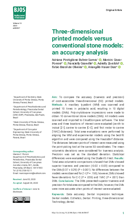(PDF) Three-dimensional printed models versus conventional stone models