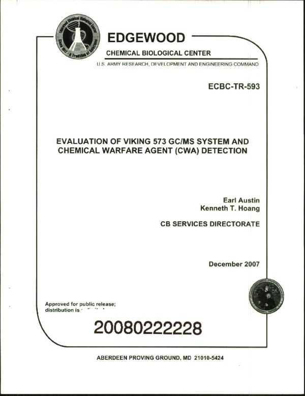 (PDF) Evaluation of Viking 573 GC/MS System and Chemical Warfare Agent ...