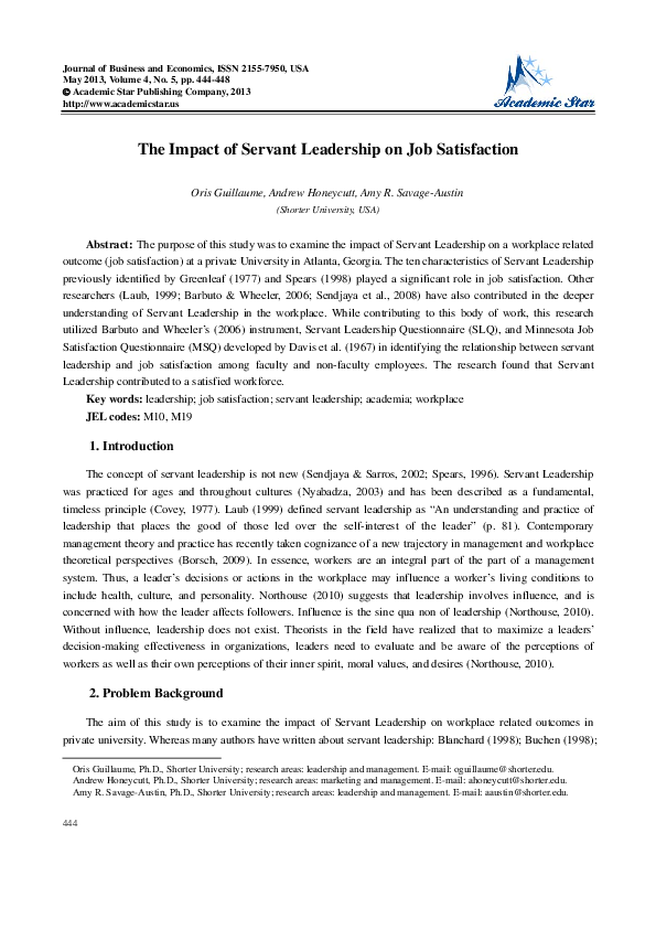 (PDF) The Impact of Servant Leadership on Job Satisfaction