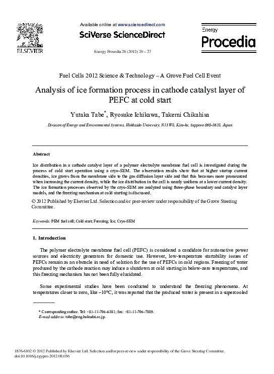 (PDF) Ice Formation in PEFC Catalyst Layer at Start