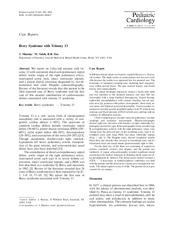 (PDF) Berry Syndrome with Trisomy 13