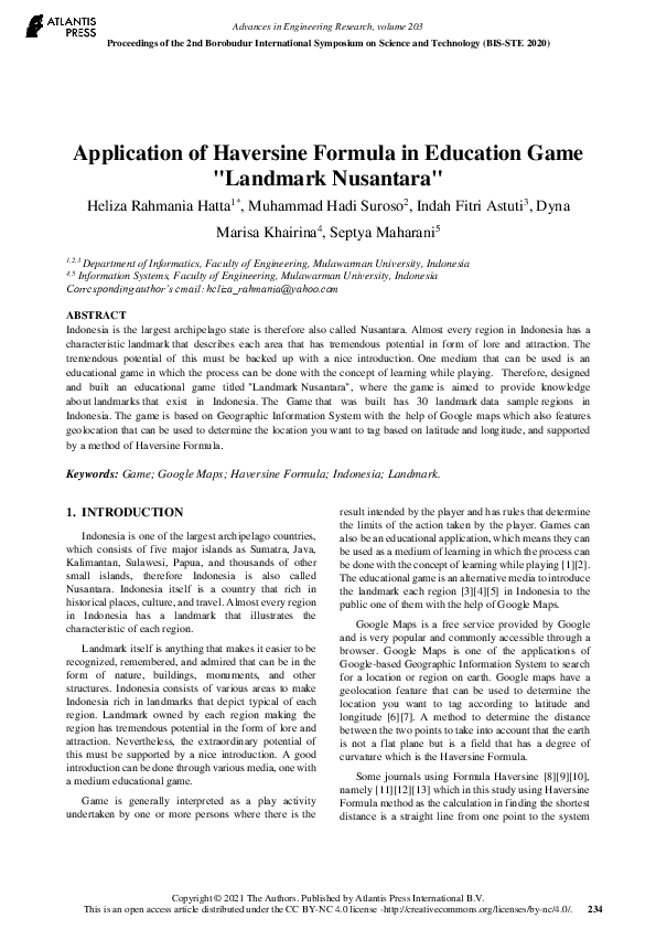 (PDF) Application of Haversine Formula in Education Game “Landmark ...