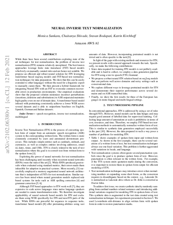 Pdf Neural Inverse Text Normalization