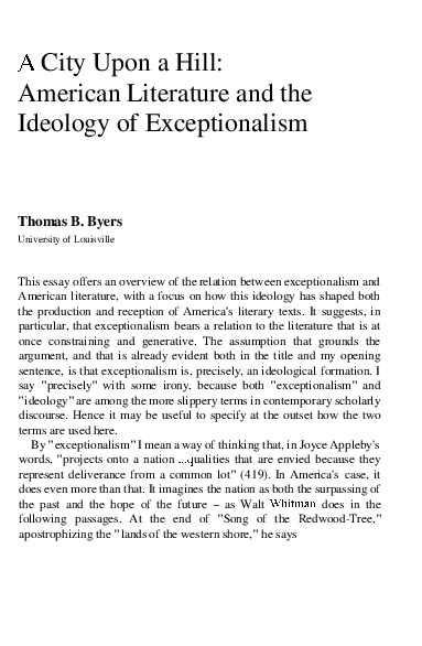 (PDF) A City Upon a Hill: American Literature and the Ideology of ...