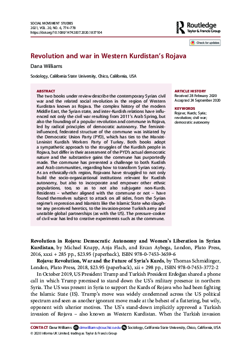 (PDF) Revolution and War in Western Kurdistan's Rojava