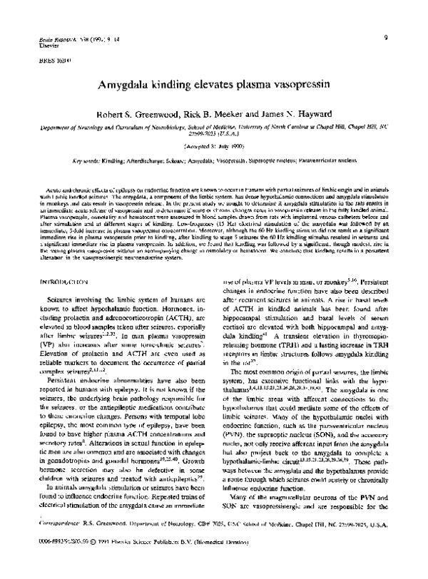 (PDF) Amygdala kindling elevates plasma vasopressin