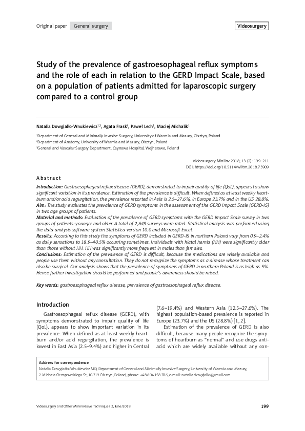 (PDF) Study of the prevalence of gastroesophageal reflux symptoms and ...