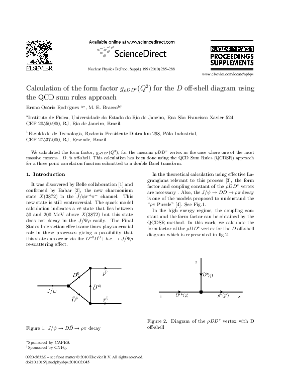 (PDF) Calculation of the form factor for the D off-shell diagram using the QCD sum rules approach