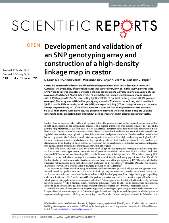 Pdf Development And Validation Of An Snp Genotyping Array And