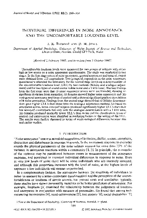 (PDF) Individual differences in noise annoyance and the uncomfortable ...